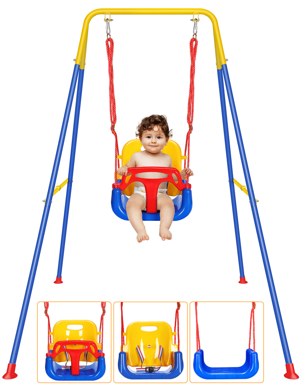 Toddler Swing Set, 3 in 1 High Back Baby Swing Set, Kids Chair Secure ...