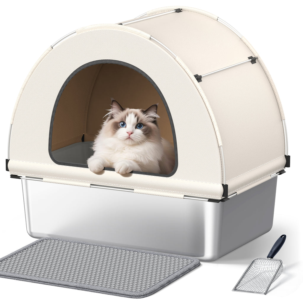 Stainless steel cat litter box with tent cover&telescopic shovel,extra ...