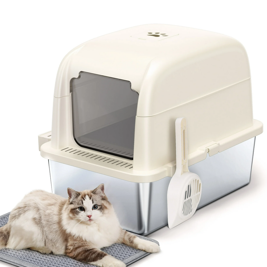 Large Stainless Steel Cat Litter Box with Scoop and Mat Set - Odor, St ...